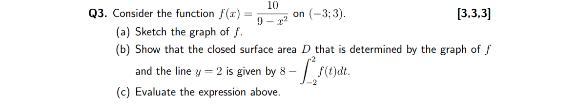 Solved Q3. Consider the function f(x)=9−x210 on (−3;3). | Chegg.com