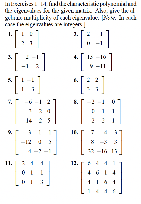 Solved In Exercises 1-14, find the characteristic polynomial | Chegg.com