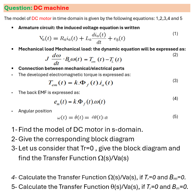 Solved Question: DC machineThe model of DC motor in time | Chegg.com