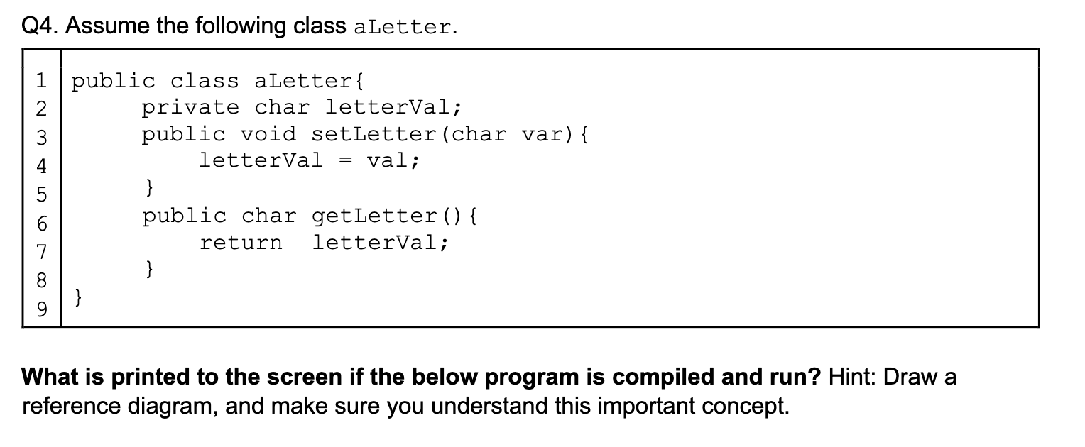 Q4. Assume the following class aLetter. = Nm 0 0 i | Chegg.com