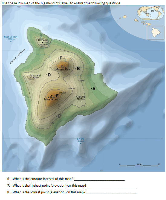 Big Island Hawaii Elevation Map Island Of Hawaii, Hawaii Map • Scott