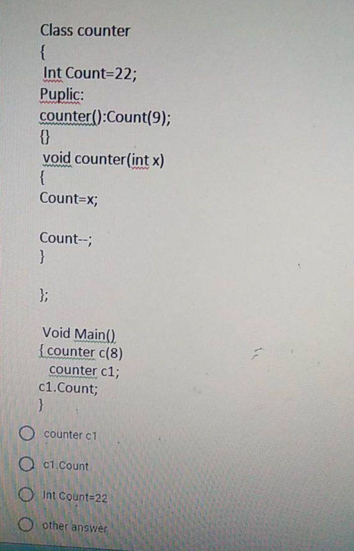 Solved WAV Class counter { Int Count=22; Puplic: | Chegg.com