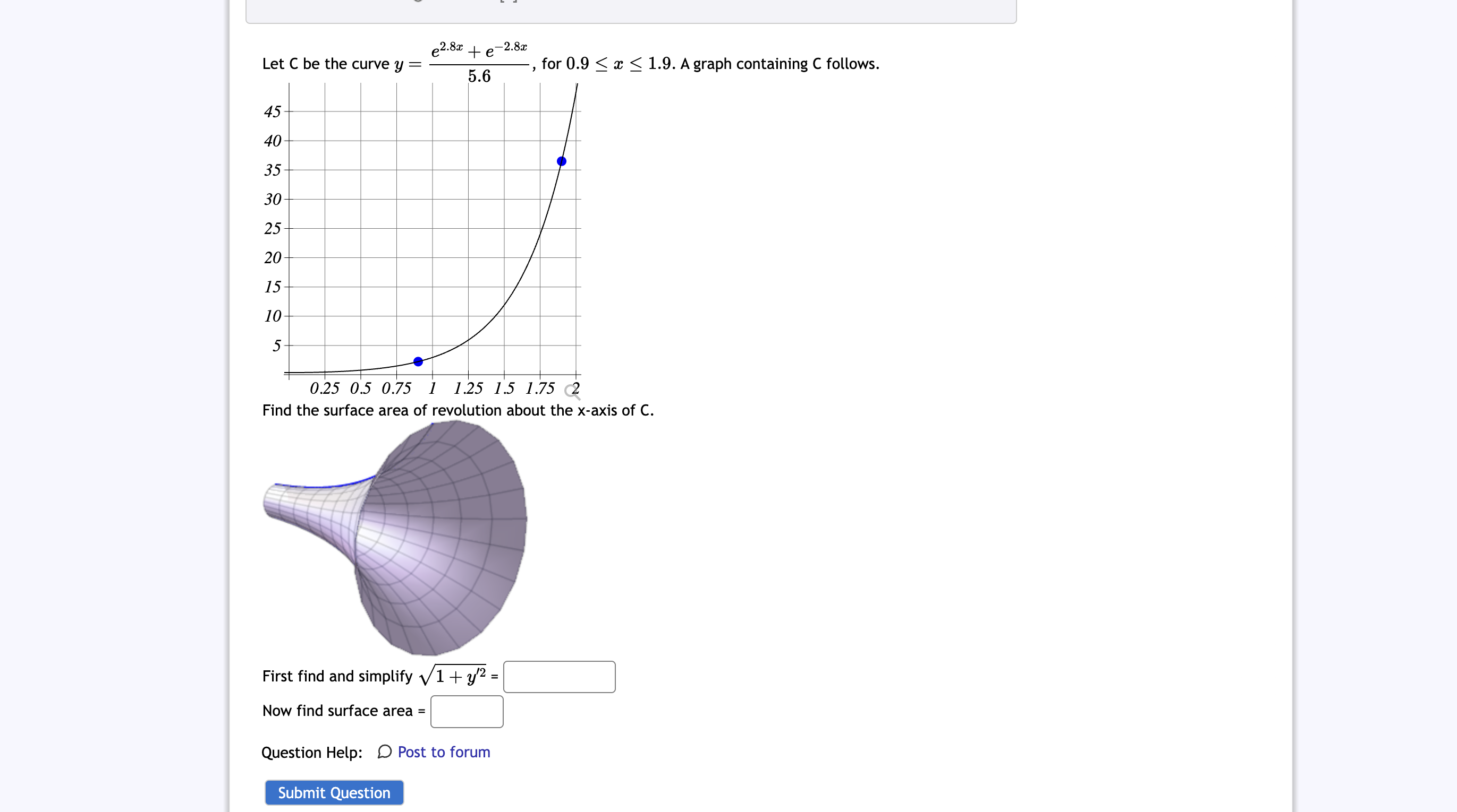Solved Let C be the curve y=5ae2.8x+e−2.8x, for 0.9≤x≤1.9. A | Chegg.com