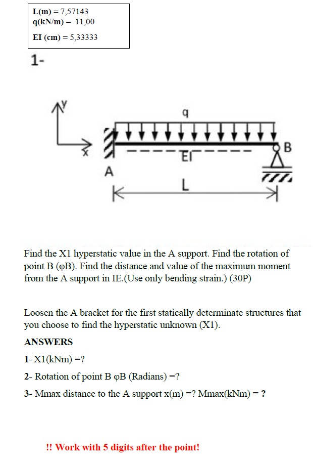 Solved L(m) = 7,57143 q(kN/m) = 11,00 EI (cm) = 5,33333 1- 9 | Chegg.com