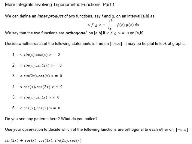 Solved More Integrals Involving Trigonometric Functions, | Chegg.com