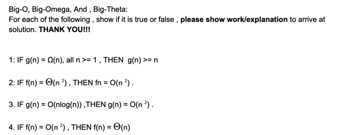 Solved Big-O, Big-Omega, And , Big-Theta: For each of the | Chegg.com