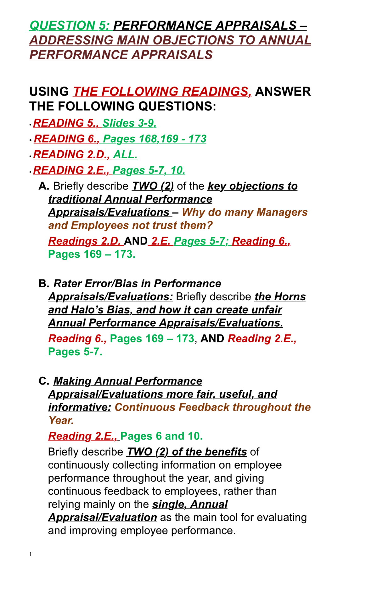 Solved QUESTION 5: PERFORMANCE APPRAISALS -ADDRESSING MAIN | Chegg.com