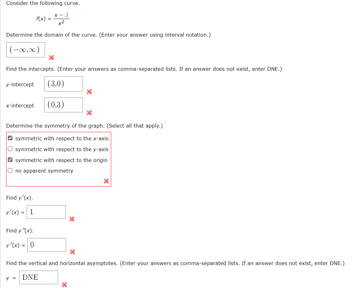 Solved Consider the following curve. f(x)=x2x−3 Determine | Chegg.com