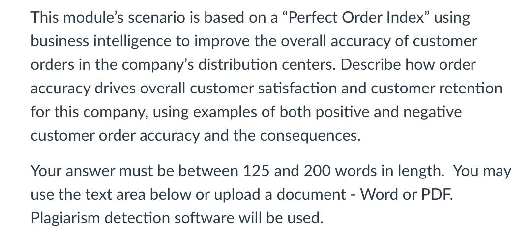 Solved This module's scenario is based on a "Perfect Order | Chegg.com