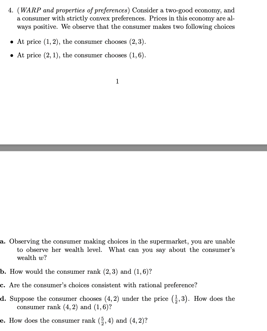 Solved (WARP and properties of preferences) Consider a | Chegg.com