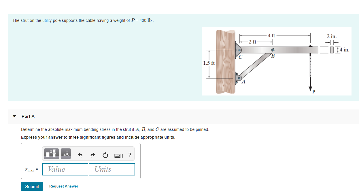 Solved The strut on the utility pole supports the cable | Chegg.com