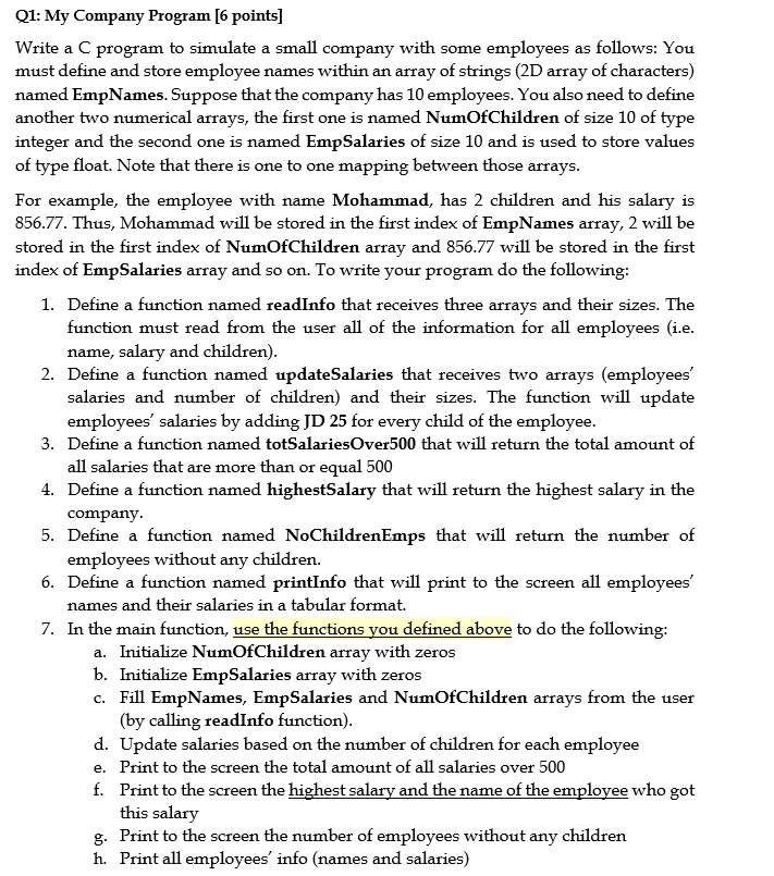 Solved the number of employees will be given input by | Chegg.com