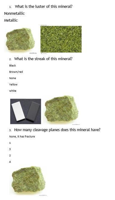 Solved 1. What is the luster of this mineral? Nonmetallic | Chegg.com