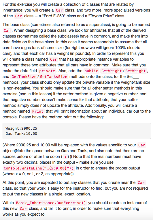 1. Create the Car class, create a Car object or two, | Chegg.com