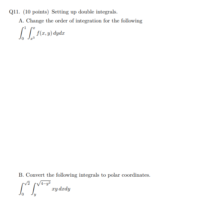 Solved 211. (10 points) Setting up double integrals. A. | Chegg.com