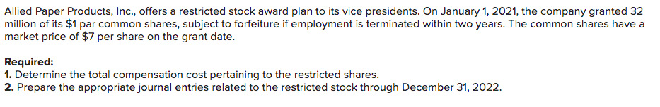 Solved Allied Paper Products, Inc., offers a restricted | Chegg.com