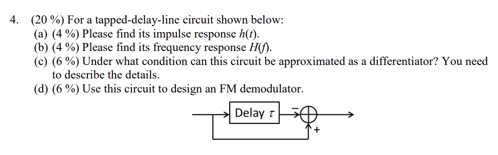 Solved 4. (20\%) For a tapped-delay-line circuit shown | Chegg.com