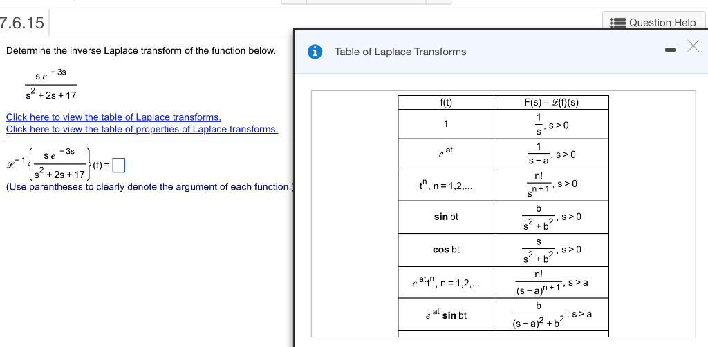 Solved 7.6.15 Question Hel Determine the inverse Laplace | Chegg.com