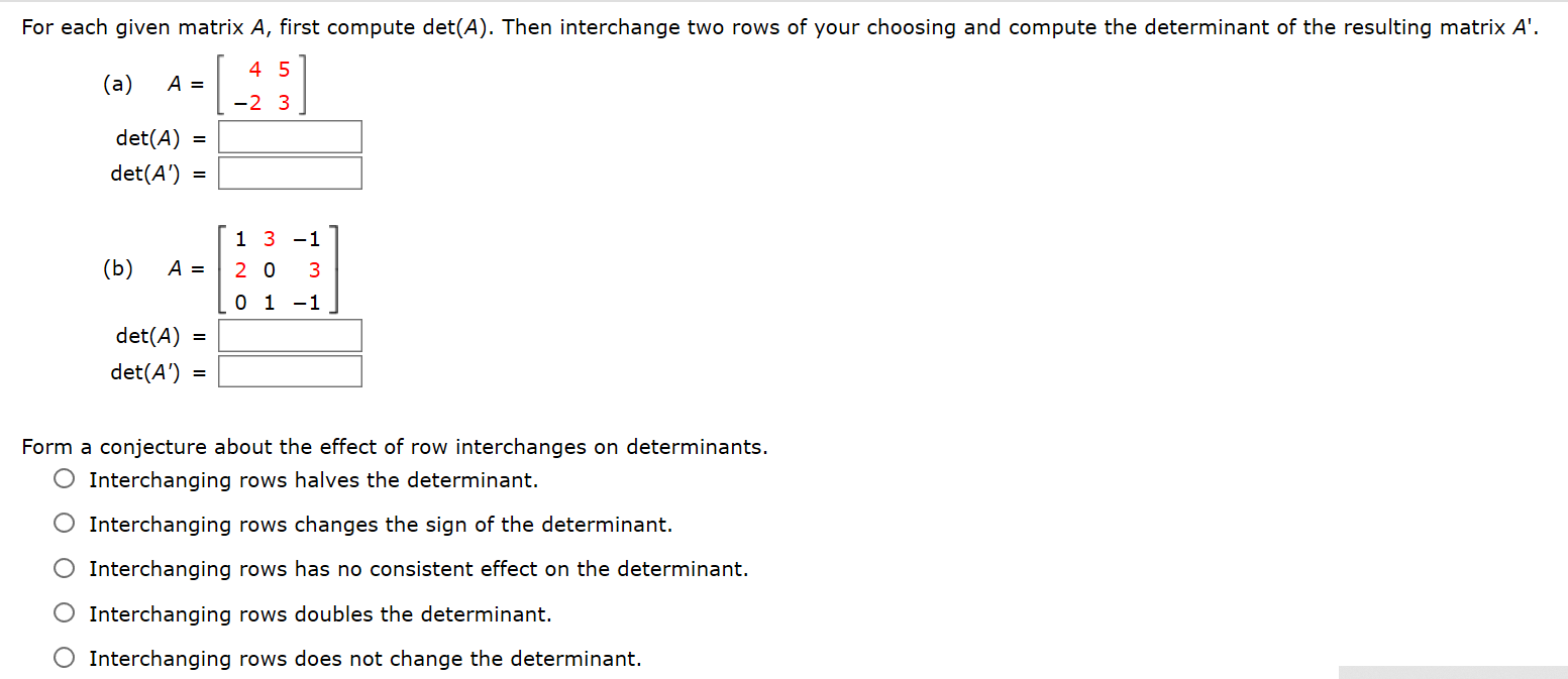 Solved For each given matrix A, first compute det(A). Then | Chegg.com
