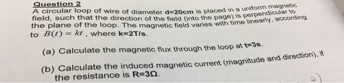 Solved A circular loop of wire of diameter d = 20cm is | Chegg.com