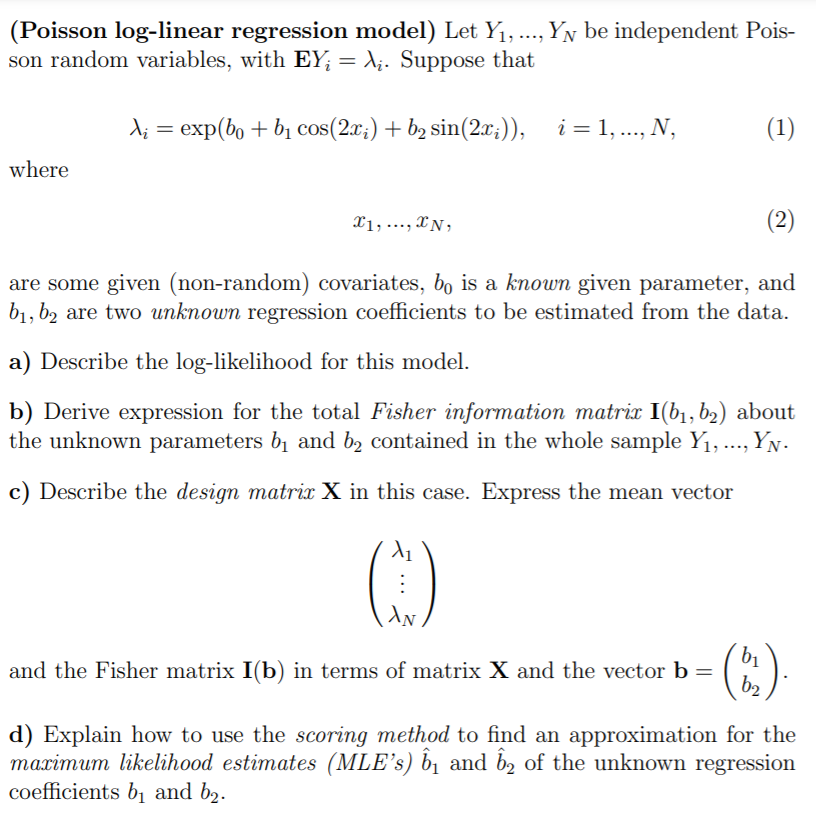 Solved (Poisson log-linear regression model) Let Y1, ..., Yy | Chegg.com