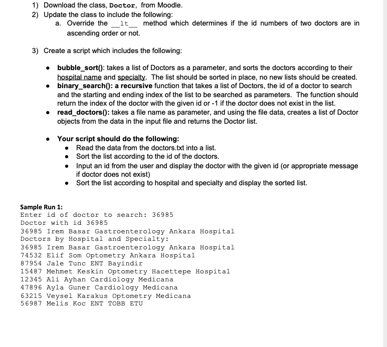 Solved Here is doctors.py: class Doctor: def | Chegg.com