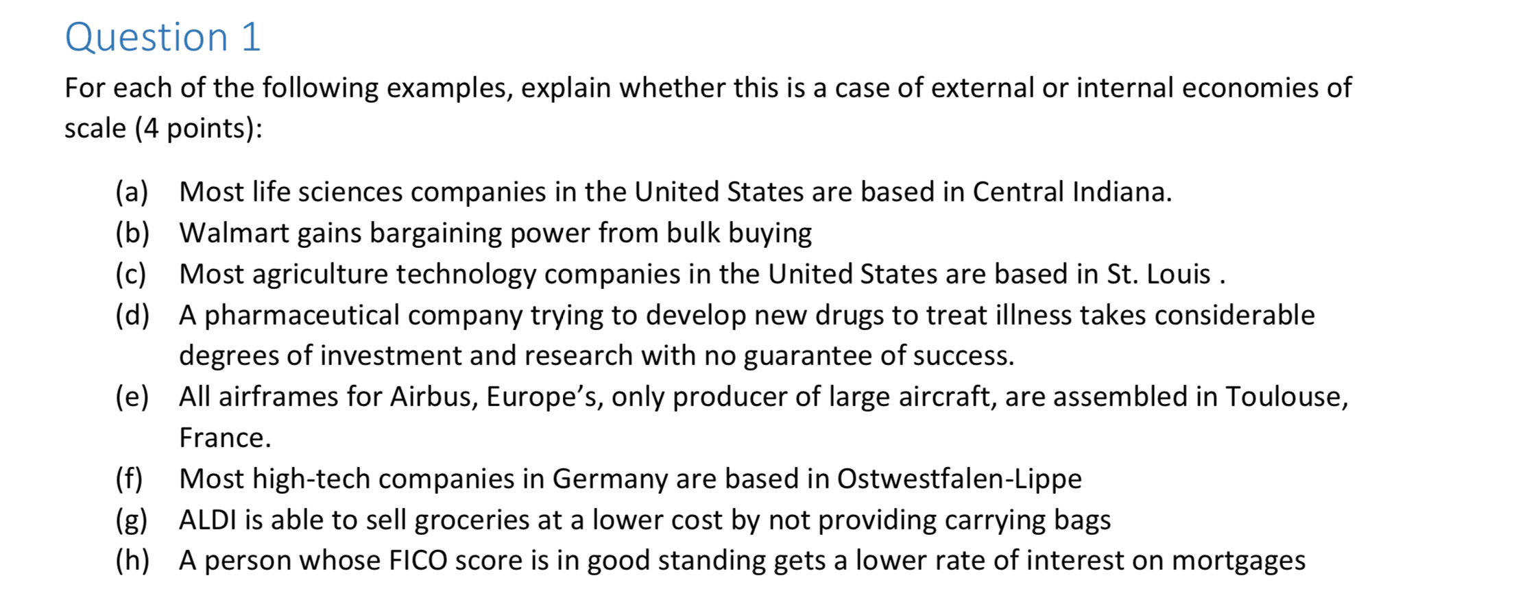 Question 1 For each of the following examples, | Chegg.com
