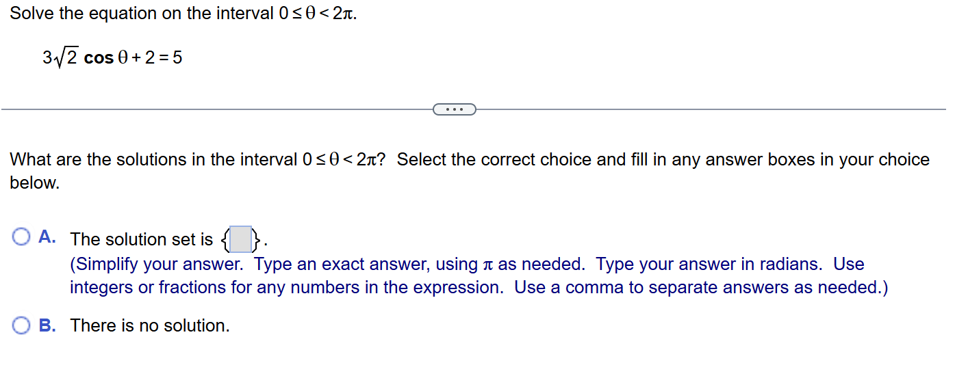 Solved Solve the equation on the interval | Chegg.com
