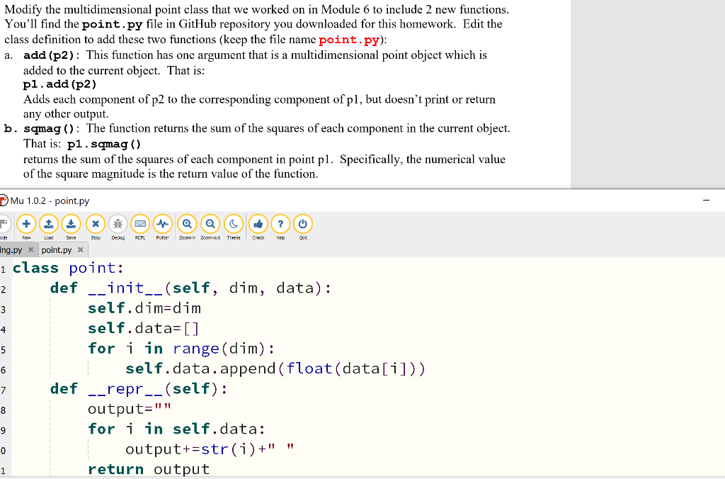 Solved Modify the multidimensional point class that we | Chegg.com