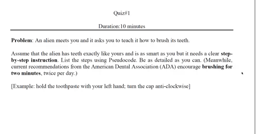 Solved Quiz#1 Duration: 10 minutes Problem: An alien meets | Chegg.com