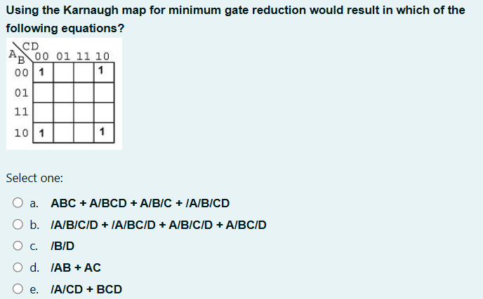 Using the Karnaugh map for minimum gate reduction | Chegg.com