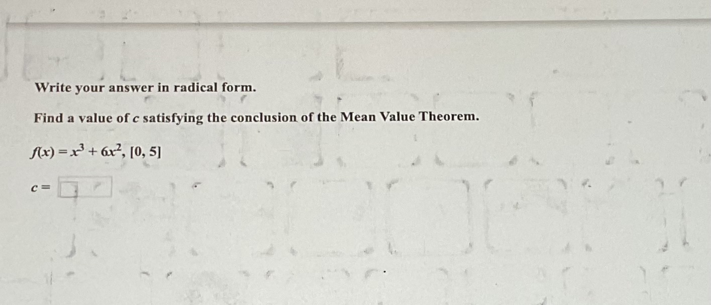 Solved Write your answer in radical form. Find a value of c | Chegg.com