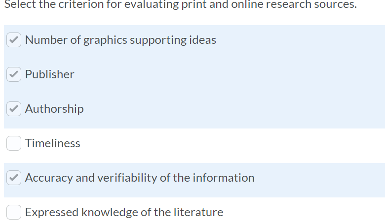 Solved Select the criterion for evaluating print and online | Chegg.com