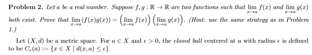 Solved Problem 2. Let a be a real number. Suppose f,g:R→R | Chegg.com