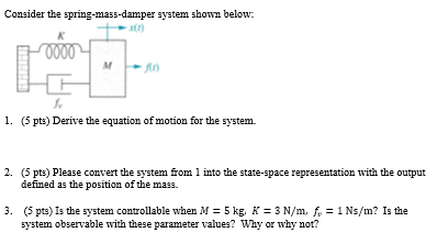 Solved Consider the spring-mass-damper system shown below: | Chegg.com