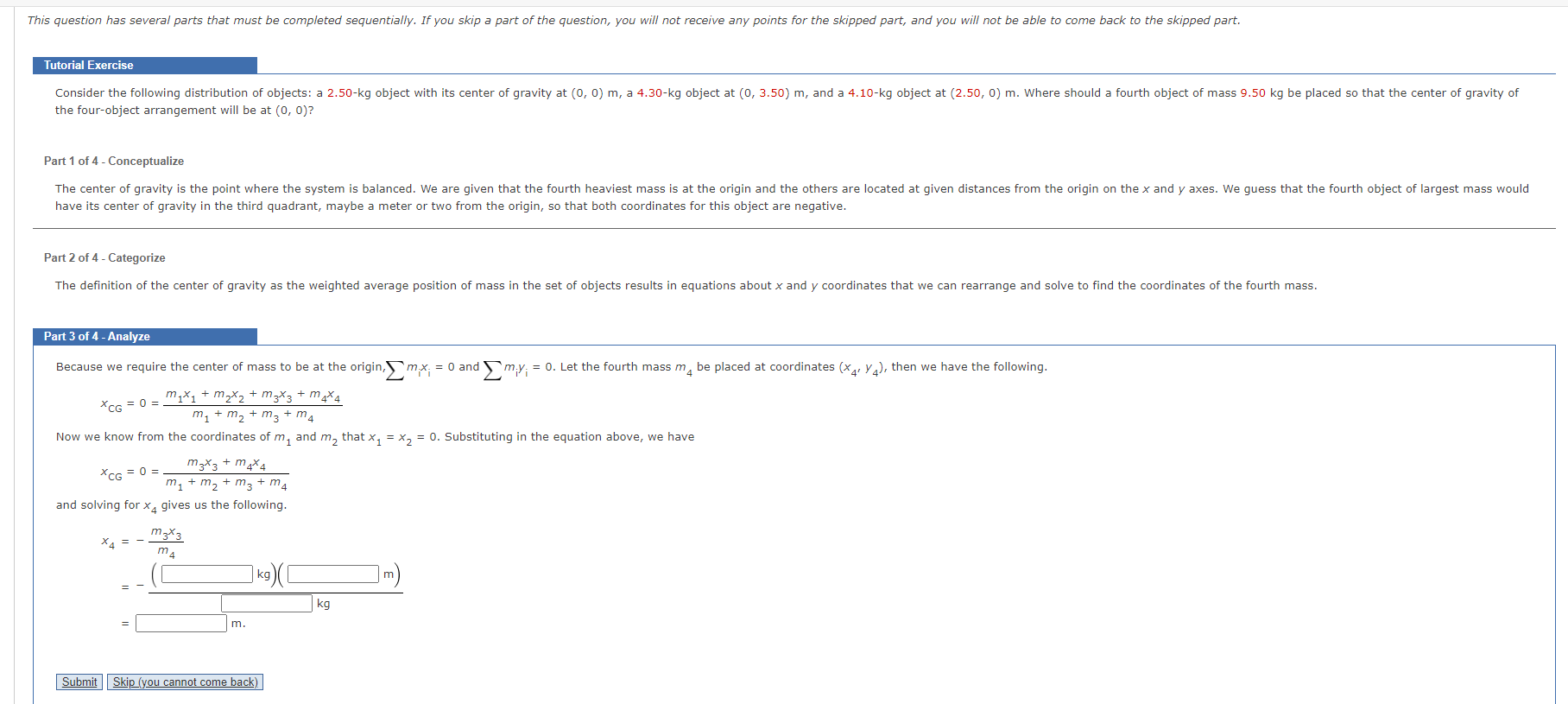 Solved the four-object arrangement will be at (0,0) ? Part 1 | Chegg.com