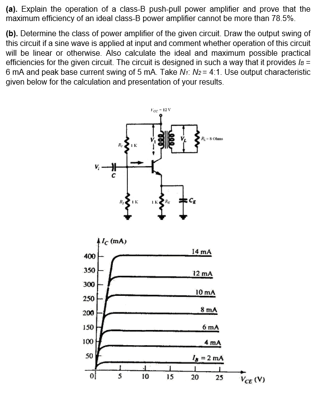 Solved (a). Explain the operation of a class-B push-pull | Chegg.com