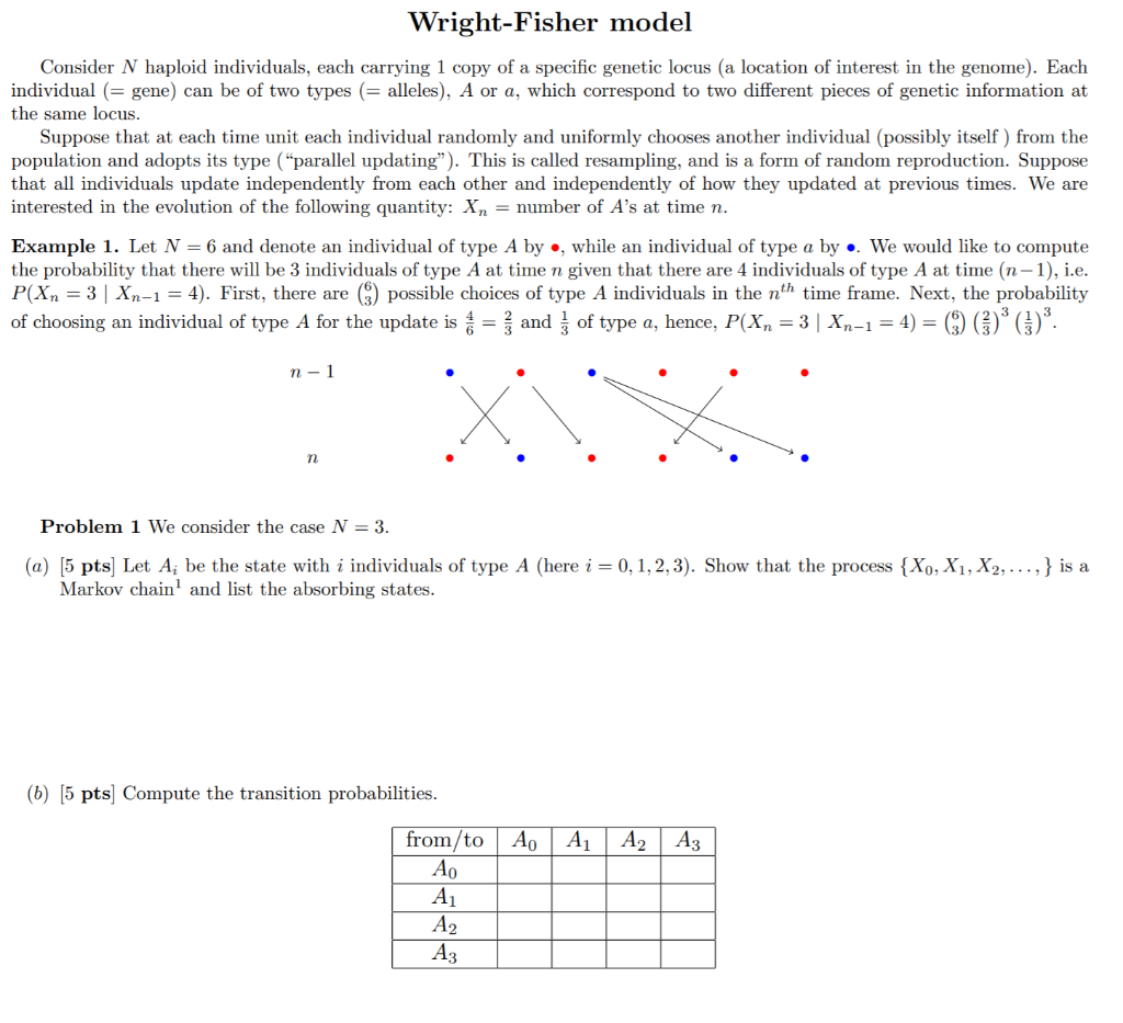 Wright-Fisher model Consider N haploid individuals, | Chegg.com