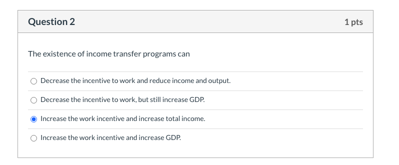 Solved Question 2 1 pts The existence of income transfer | Chegg.com