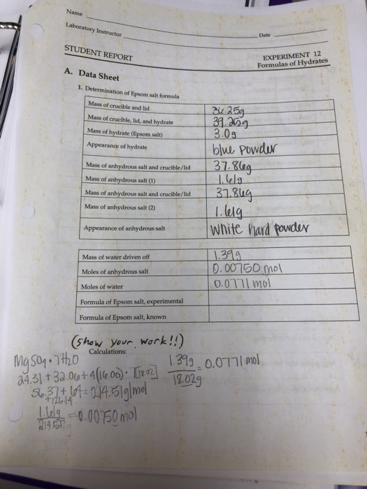 Solved tory Instructor Date STUDENT REPORT EXPERIMENT 12 A. | Chegg.com