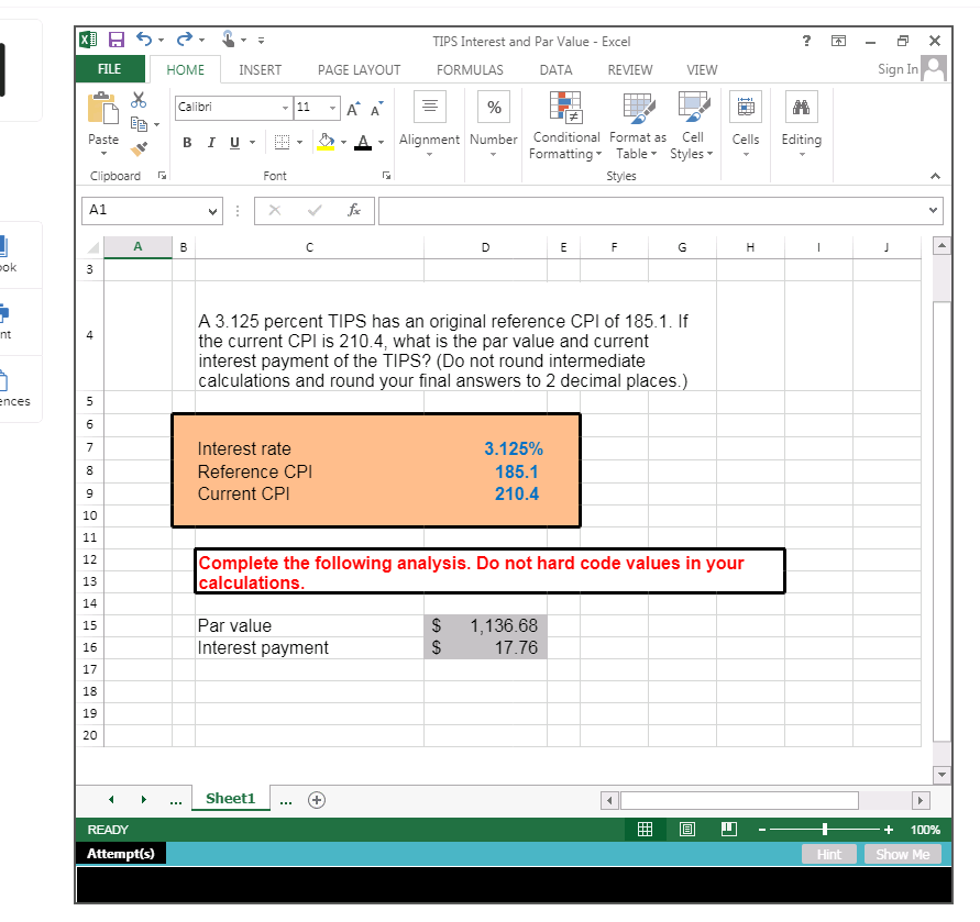 Solved X TIPS Interest and Par Value - Excel Sign In FILE | Chegg.com