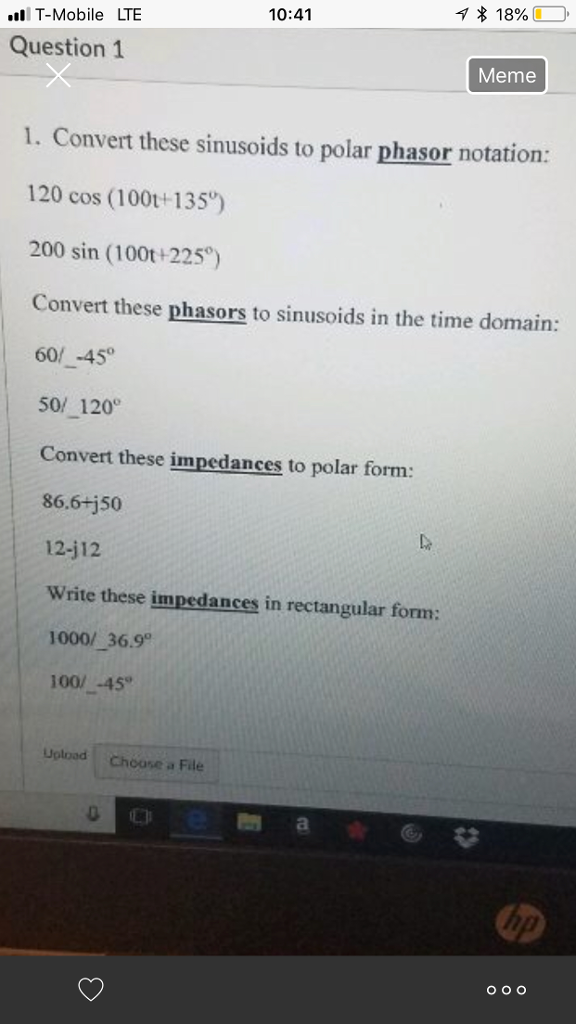 Solved 1) Convert these sinusoids to polar phasor notation: | Chegg.com
