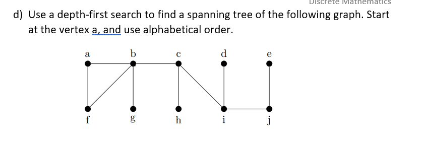 d) Use a depth-first search to find a spanning tree | Chegg.com