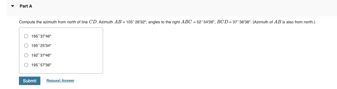 Solved Compute the azimuth from north of ﻿line CD. ﻿Azimuth | Chegg.com