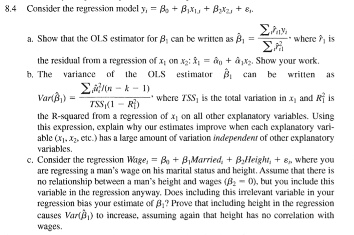 Solved 8.4 Consider the regression model y; = Bo + B1X1, + | Chegg.com