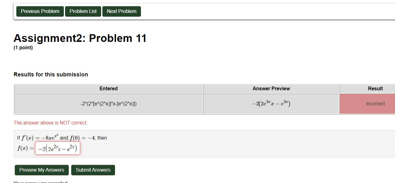Solved Assignment2: Problem 11 (1 point) Results for this | Chegg.com