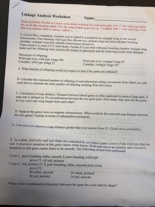 Linkage Analysis Worksheet Name: Some notation: | Chegg.com