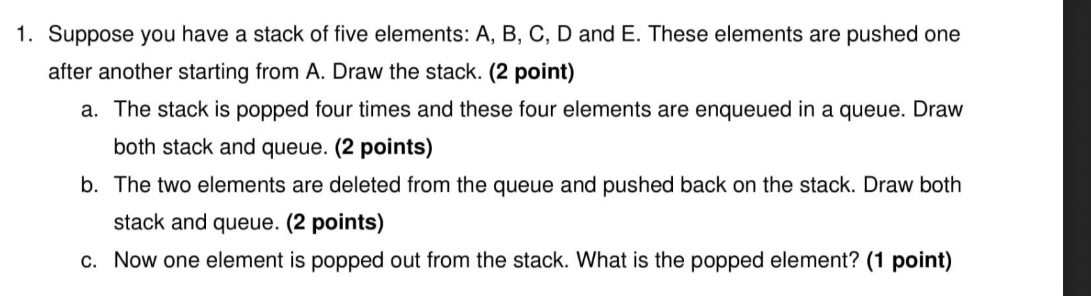 Solved 1. Suppose you have a stack of five elements: A, B, | Chegg.com