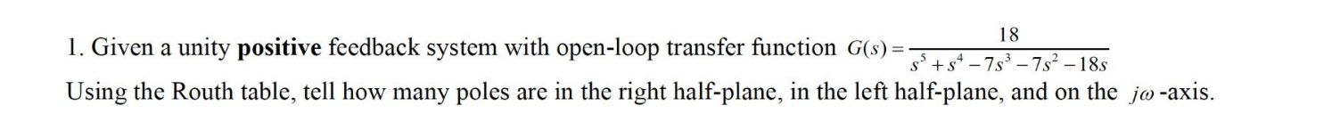 Solved 18 1. Given a unity positive feedback system with | Chegg.com