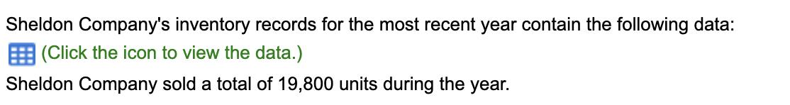 Solved Sheldon Company's inventory records for the most | Chegg.com